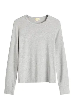 Donni. Baby Rib Scallop Long Sleeve Top - Heather Grey