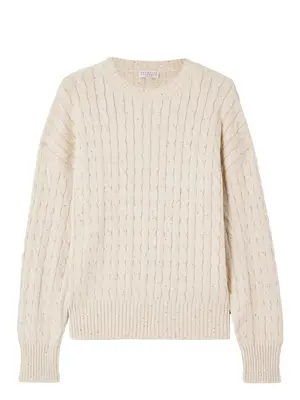 Brunello Cucinelli Sequin-embellished Cable-knit Sweater - Neutrals