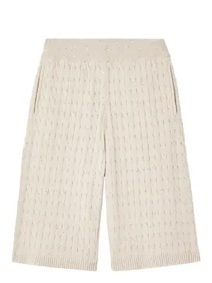 Brunello Cucinelli Sequin-embellished Cable-knit Bermuda Shorts - Neutrals