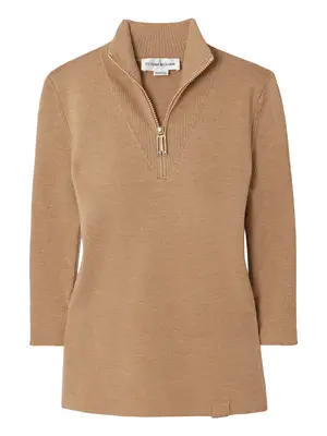 Victoria Beckham Ribbed Merino Wool-blend Half-zip Sweater - Neutrals