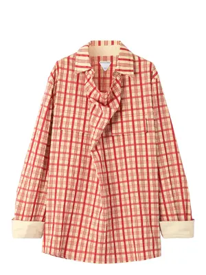 Bottega Veneta Draped Checked Cotton-seersucker Blouse - Red