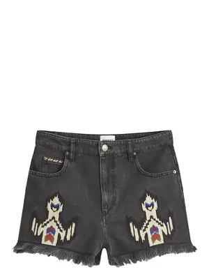 Isabel Marant Lesia Embroidered Denim Shorts - Dark Grey