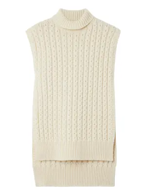 Alaïa Oversized Ribbed Wool Turtleneck Vest - Ivory