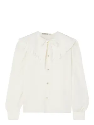 Alessandra Rich Ruffled Silk Crepe De Chine Blouse - White