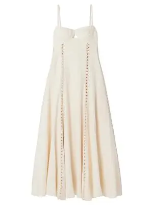 Johanna Ortiz Catamaran Ventures Crochet-trimmed Embroidered Linen Midi Dress - Neutrals