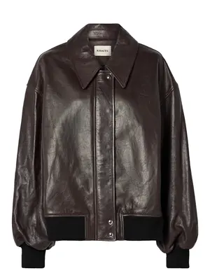 Khaite Shelman Leather Bomber Jacket - Brown