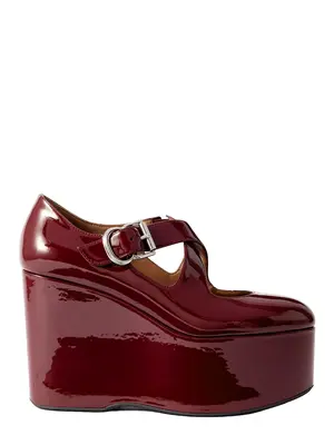 Alaïa 110 Patent-leather Platform Wedge Mary Jane Pumps - Burgundy