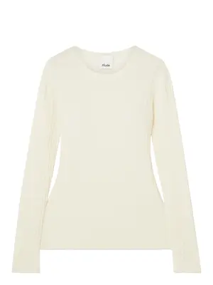 ALLUDE Ribbed Cashmere Crewneck Sweater - Ivory