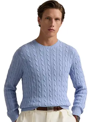Ralph Lauren Cable-knit Cotton Crewneck Sweater - Blue Hyacinth Heather