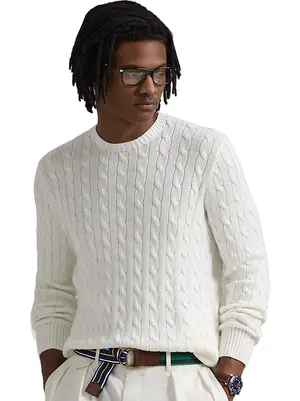 Ralph Lauren Cable-knit Cotton Crewneck Sweater - Deckwash White