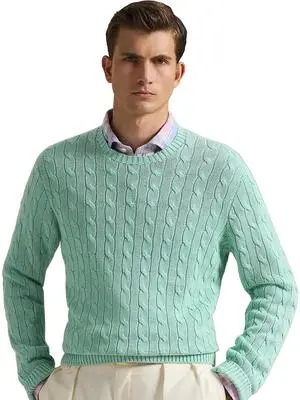 Ralph Lauren Cable-knit Cotton Crewneck Sweater - Green Swallow Heather