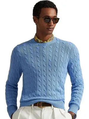 Ralph Lauren Cable-knit Cotton Crewneck Sweater - Sky Blue