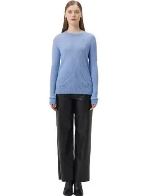 GOBI MONGOLIAN CASHMERE Ajour-knit Cashmere Crewneck Sweater - Della Robbia Blue