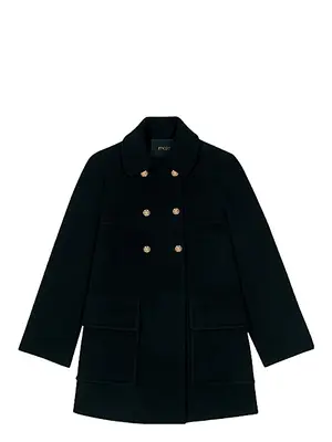 Maje High-collar Double-breasted Wool-blend Coat - Noir / Gris