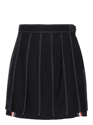 Thom Browne Striped Pleated Wool Miniskirt - Blue