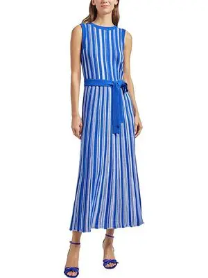 Misook Rib Knit Striped Maxi Dress - Aegean Blue