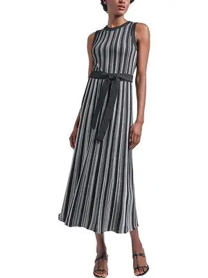 Misook Rib Knit Striped Maxi Dress - Black/white