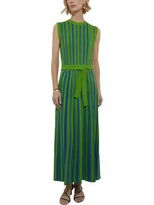 Misook Rib Knit Striped Maxi Dress - Satin Sky/green