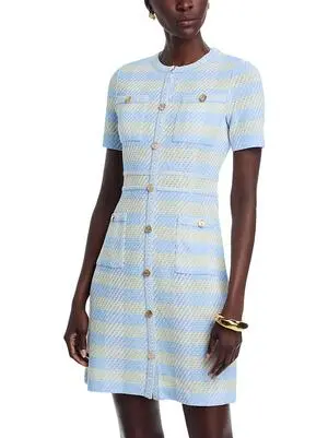 Misook Plaid Button Front Sheath Dress - Arctic/butterfield/white