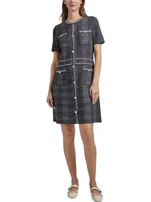 Misook Plaid Button Front Sheath Dress - Black/white