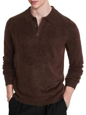 John Varvatos Verona Regular Fit Cashmere Polo Sweater - Dark Brown