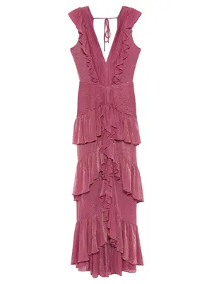 PatBO Metallic Ruffle Maxi Dress - Pink