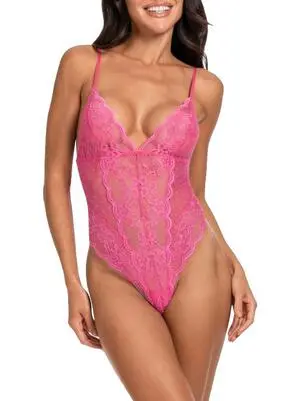 IN BLOOM BY JONQUIL Alice Lace Thong Bodysuit Teddy - Hot Pink