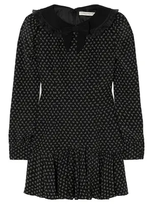 Alessandra Rich Ruffled Velvet And Tulle-trimmed Floral-print Mini Dress - Black