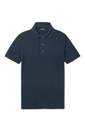 TOM FORD Lyocell And Cotton-blend Piqué Polo Shirt - Blue