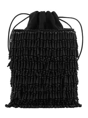 Mango MANGO Beaded Drawstring Bucket Bag Black