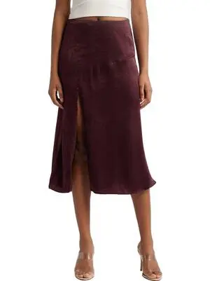 MISTRESS ROCKS Slit Satin Midi Skirt - Dark Cherry