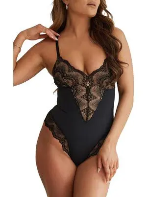 PINSY Sculpting Lace Shapewear Bodysuit - Black