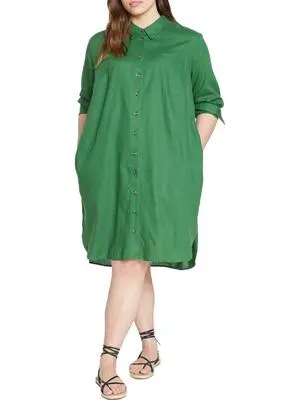 Universal Standard Seaside Long Sleeve Linen Blend Shirt Dress - Jardin