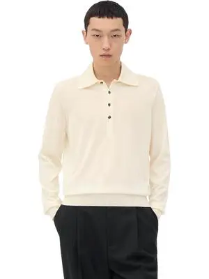 BOTTEGA  VENETA Light Fine Cashmere Polo Jumper - Talc