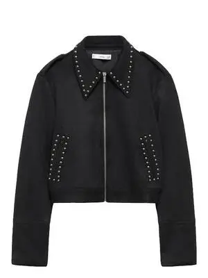 Mango Studded Biker Jacket - Black