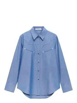 Mango Studded Snap-up Western Shirt - Blue