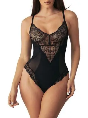 PINSY Smoothing Lace Shapewear Bodysuit - Black