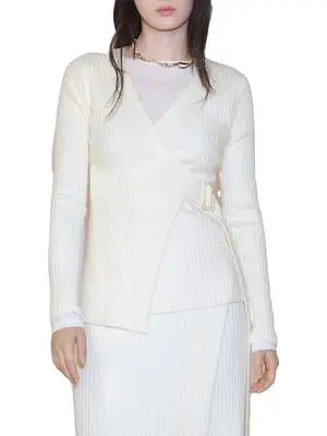 MANGO MANGO Ribbed Wrap Cardigan With Buckle