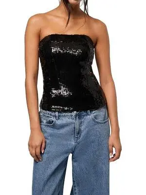 WeWoreWhat Sequin Corset Top - Black