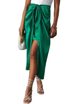 VICI Tea Time Satin Midi Skirt - Kelly Green