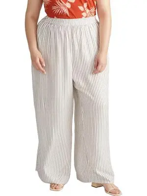 Universal Standard Stripe Wide Leg Pants - Beige/white Stripe