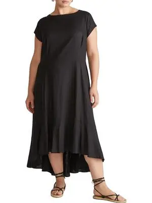 Universal Standard Universal Standard Sunset Cap Sleeve Linen Blend Dress Black
