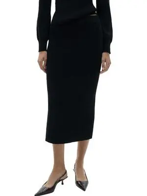Mango MANGO Ribbed Midi Skirt Black