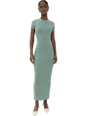 Good American Ribbed Jersey Maxi Dress - Washed Fatigue Green001