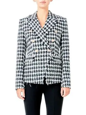 Endless Rose Tweed Double Breasted Blazer - Black/ White