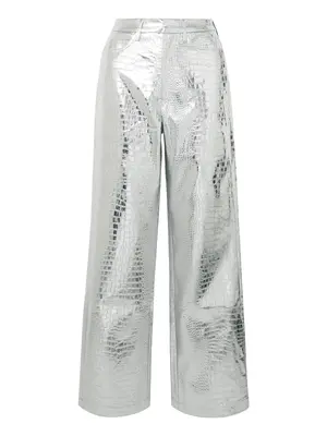 ROTATE BY BIRGER CHRISTENSEN Rotie Metallic Croc-effect Wide-leg Pants - Silver