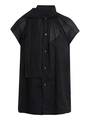 PLAN C Plan C Scarf-Neck Button-Down Blouse