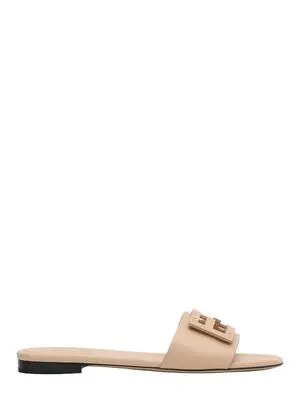 Fendi Baguette FF Tube Medallion Flat Sandals Nude