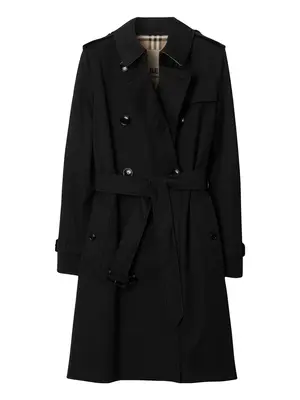 Burberry Gabardine Kensington Mid-length Trench Coat - Black