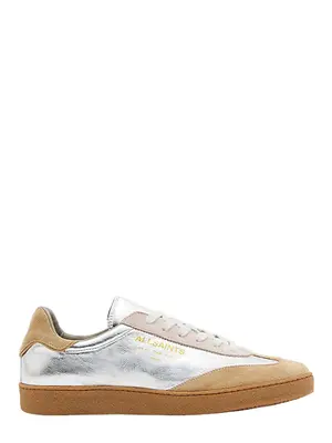 ALLSAINTS Metallic Leather And Suede Low-top Trainers - Silver/rose Pi